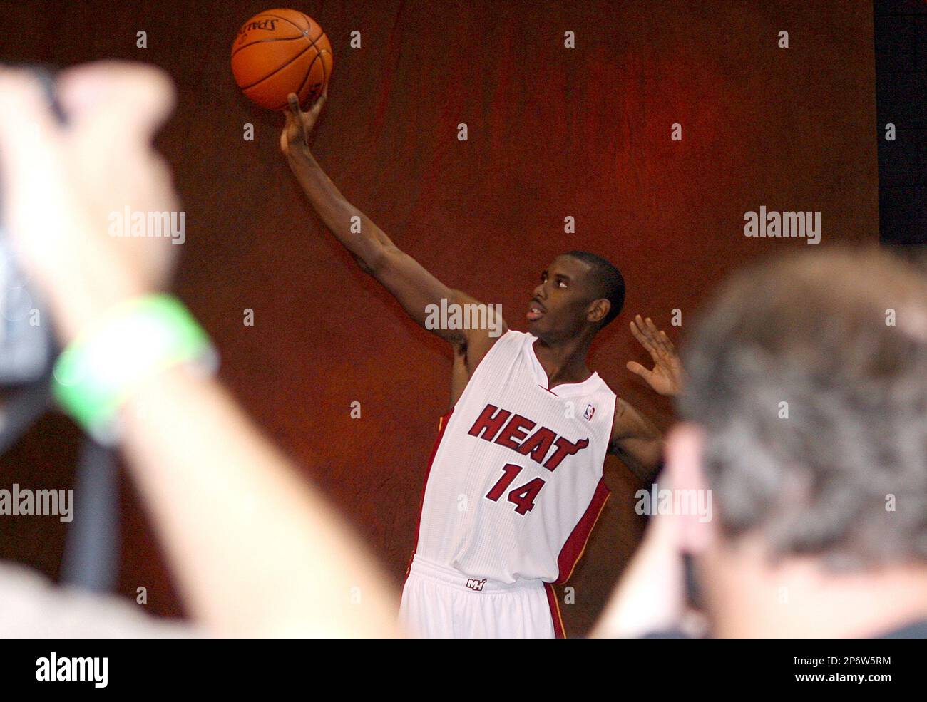 Miami Heat's Terrel Harris poses for photos during an NBA basketball ...