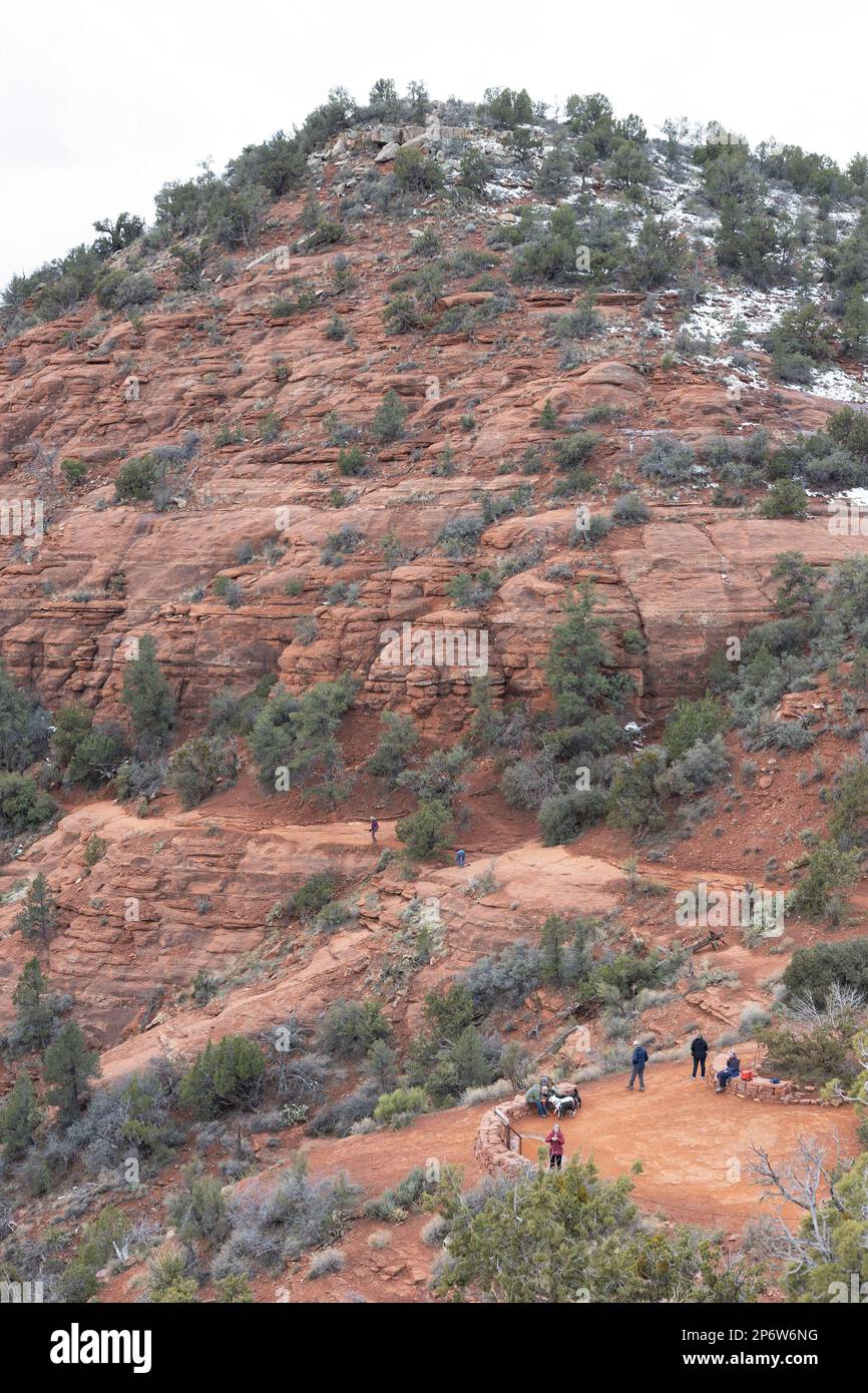 People hiking on the Sedona Airport Loop Trail in Sedona, Arizona, as ...
