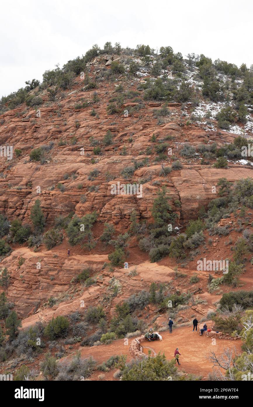 People hiking on the Sedona Airport Loop Trail in Sedona, Arizona, as ...