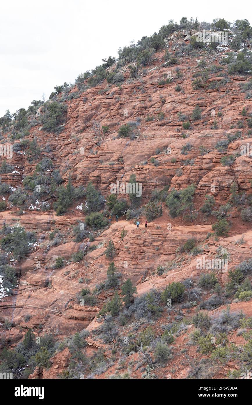 People hiking on the Sedona Airport Loop Trail in Sedona, Arizona, as ...