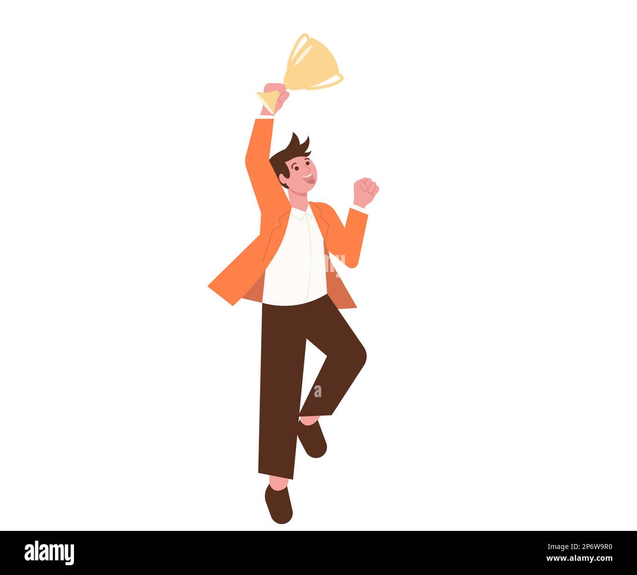 Man Holding Winner cup on blank background. Smiling guy celebrating ...