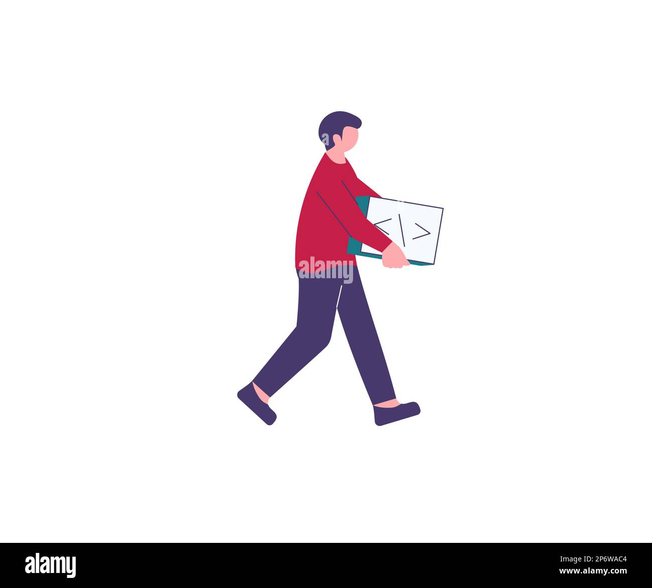 Male carrying a box with a math signs on. Man transporting a pack of ...