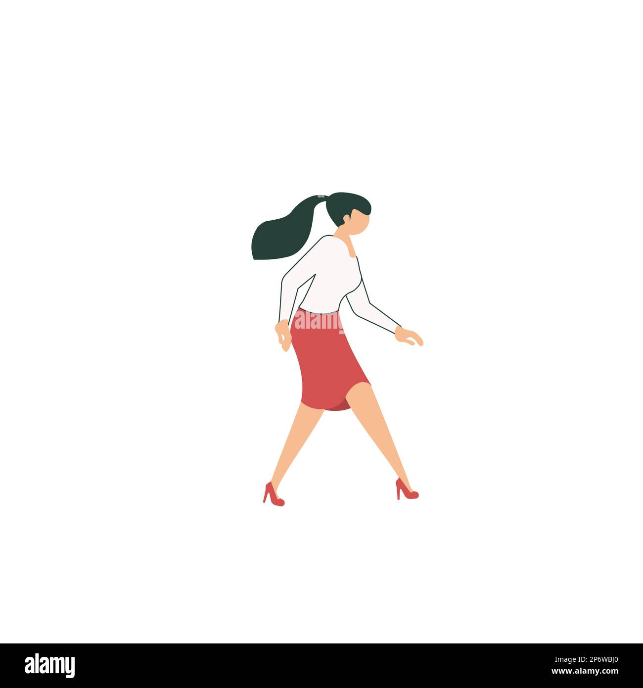 Woman In Skirt Moving Towards Finish Line Celebrating Success. Lady In ...