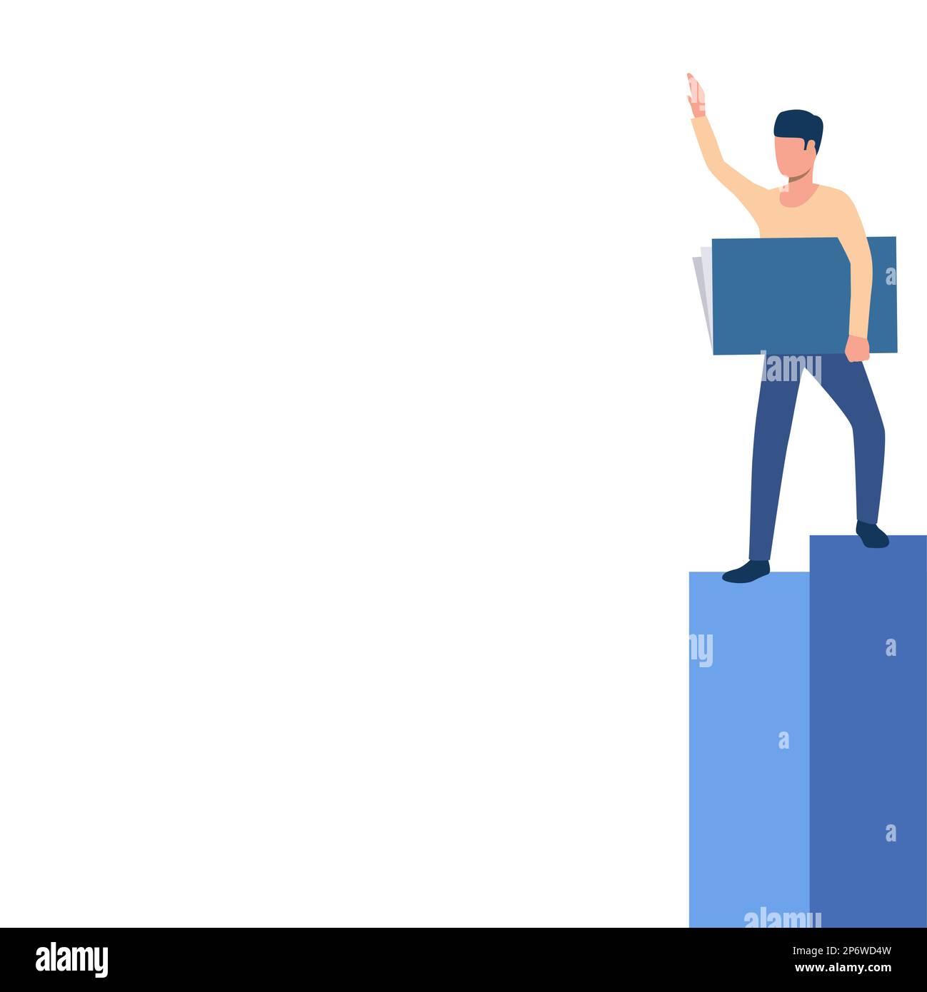 Gentleman Drawing Running Upwards On Stair Steps. Man Design Climbing ...