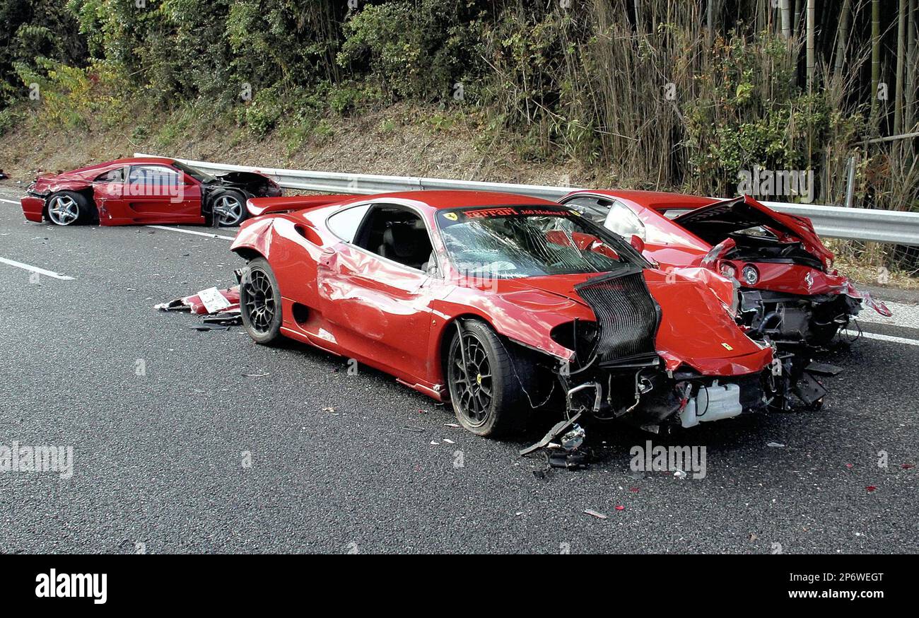 Sports car Ferraris are ruined in a accident on the Chugoku Express way ...
