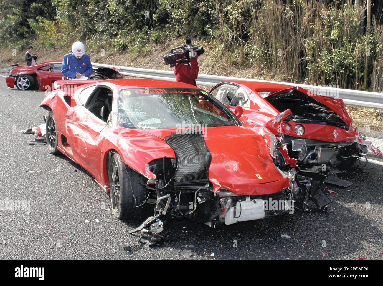 Sports car Ferraris are ruined in a accident on the Chugoku Express way ...
