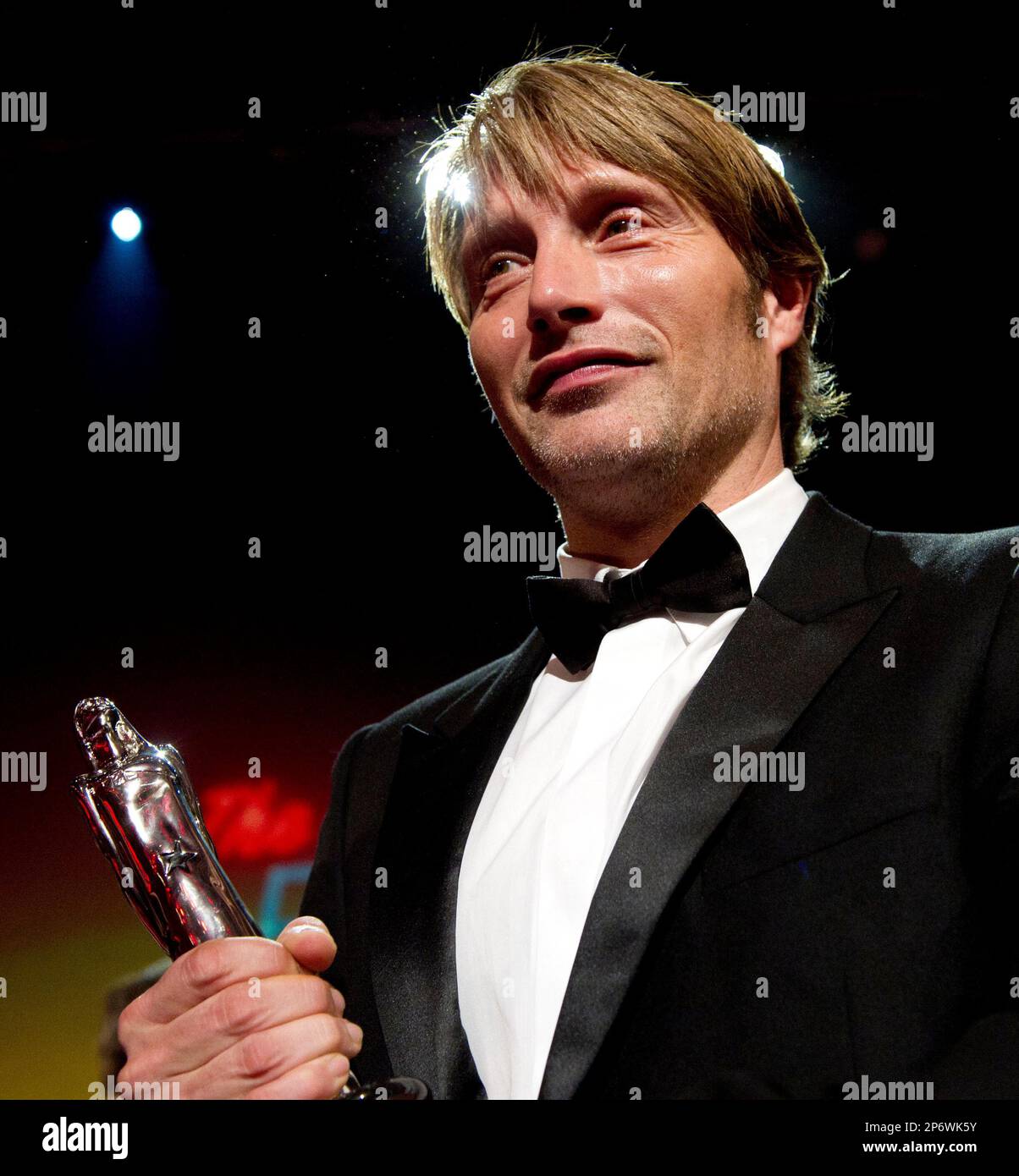 Actor Mads Mikkelsen from Denmark holds the 'European Achievement in ...