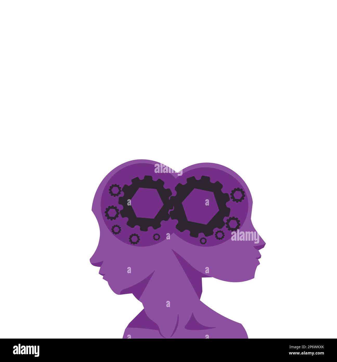 Head with mechanical elements. Robot presenting main agenda. Two faces ...