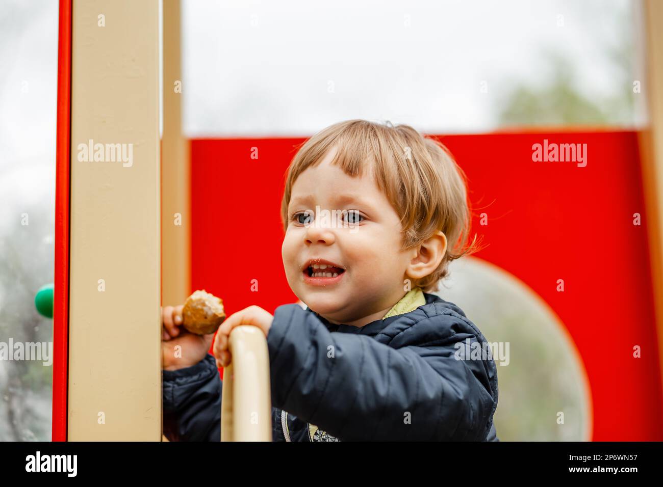 Happy kid having fun on playground. Portrait of happy child Stock Photo ...