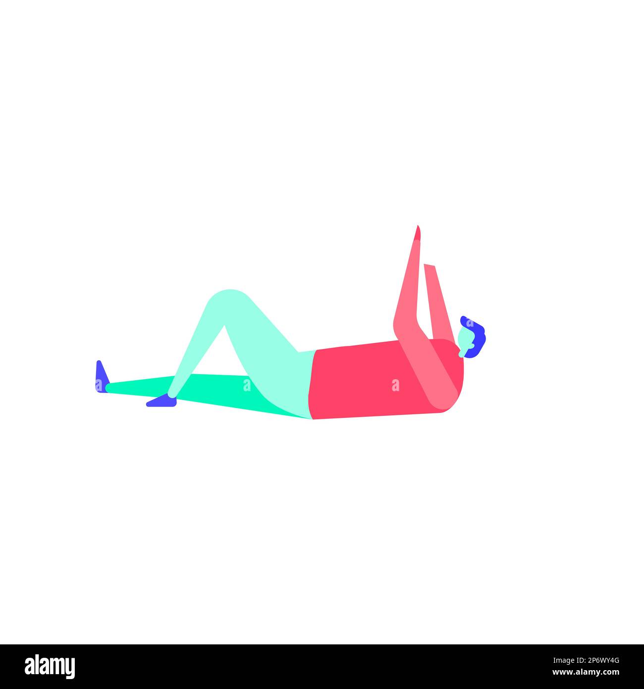 Man Drawing Laying Down On Surface using phone. Guy Scrolling screen on ...