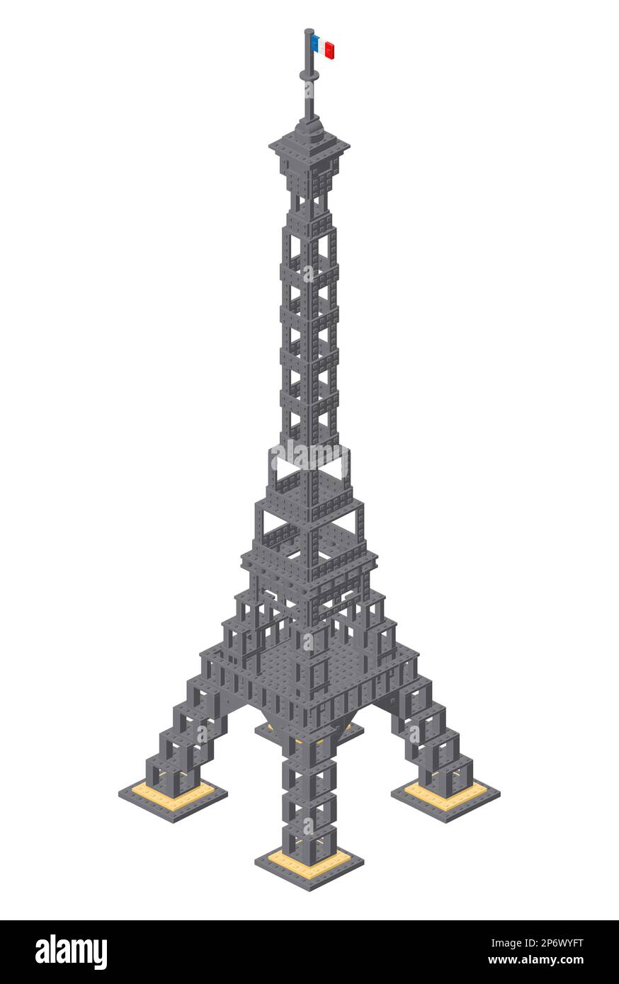 Eiffel tower assembled from plastic blocks in isometric style for print ...