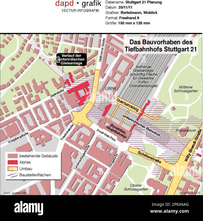 GRA101 GRAFIK STUTTGART 21 PLANUNG - Zeichnung des Gelaendes um den ...