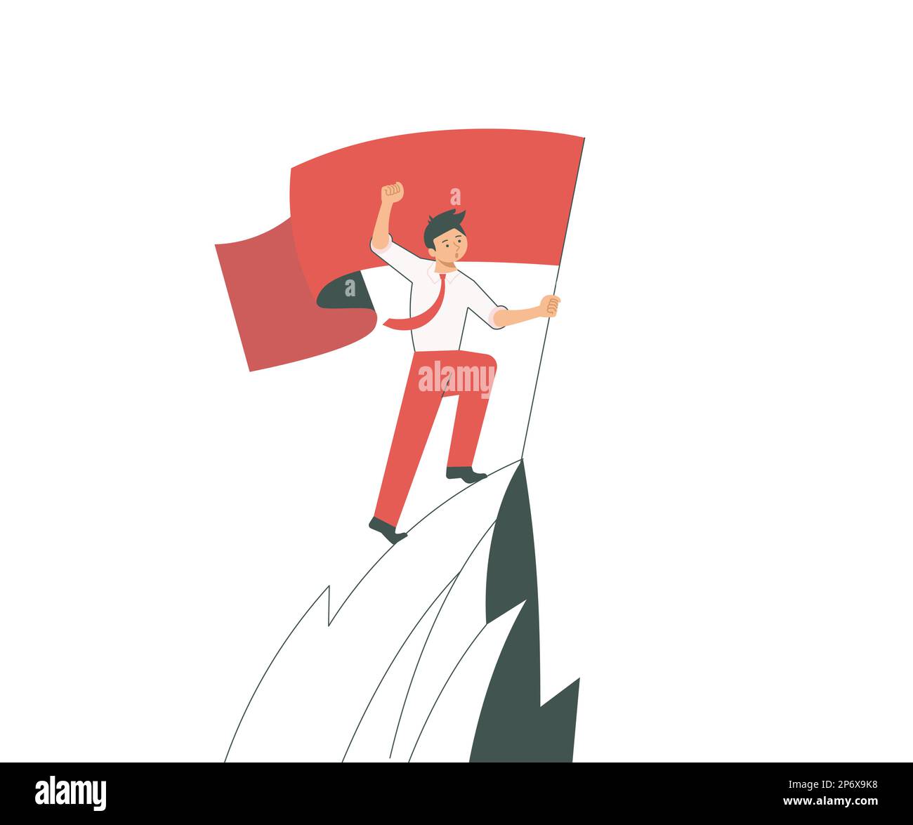 Gentleman In Suit Climbing Mountain Running Forward Success Reaching ...