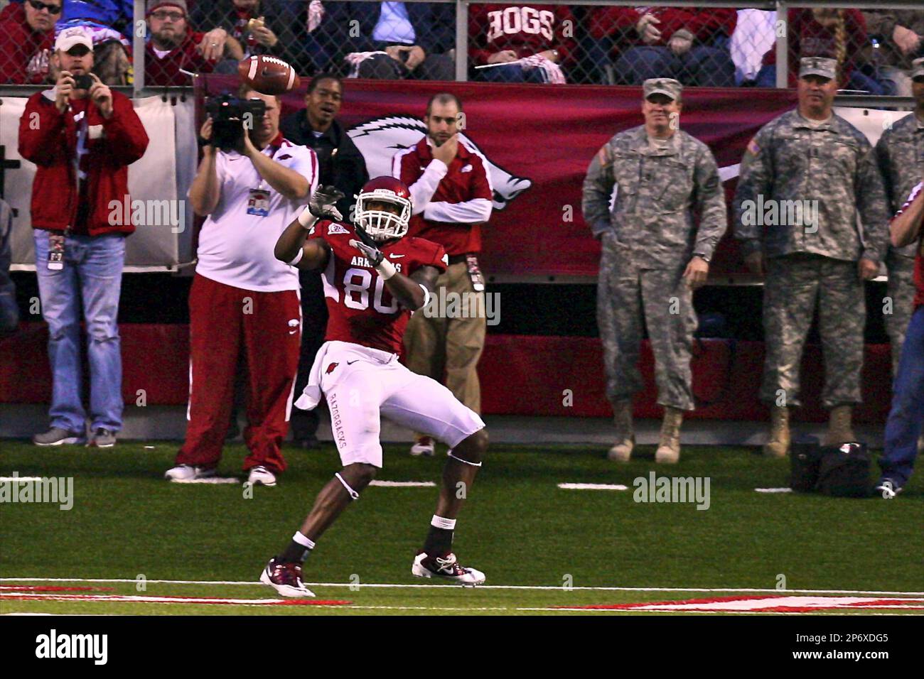 Nov 19, 2011: Razorback tight end Chris Gragg #80 looks in a touchdown ...