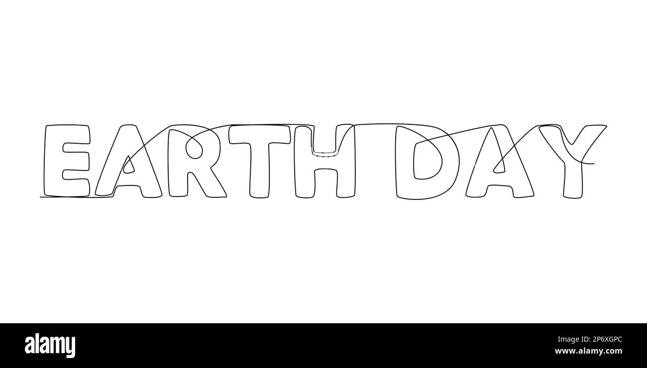 One continuous line of Earth Day word. Thin Line Illustration vector ...