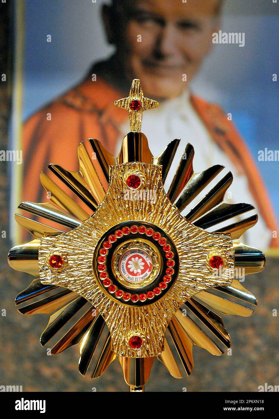 IN this Nov. 7, 2011 photo, a drop of Pope John Paul II blood rests on ...