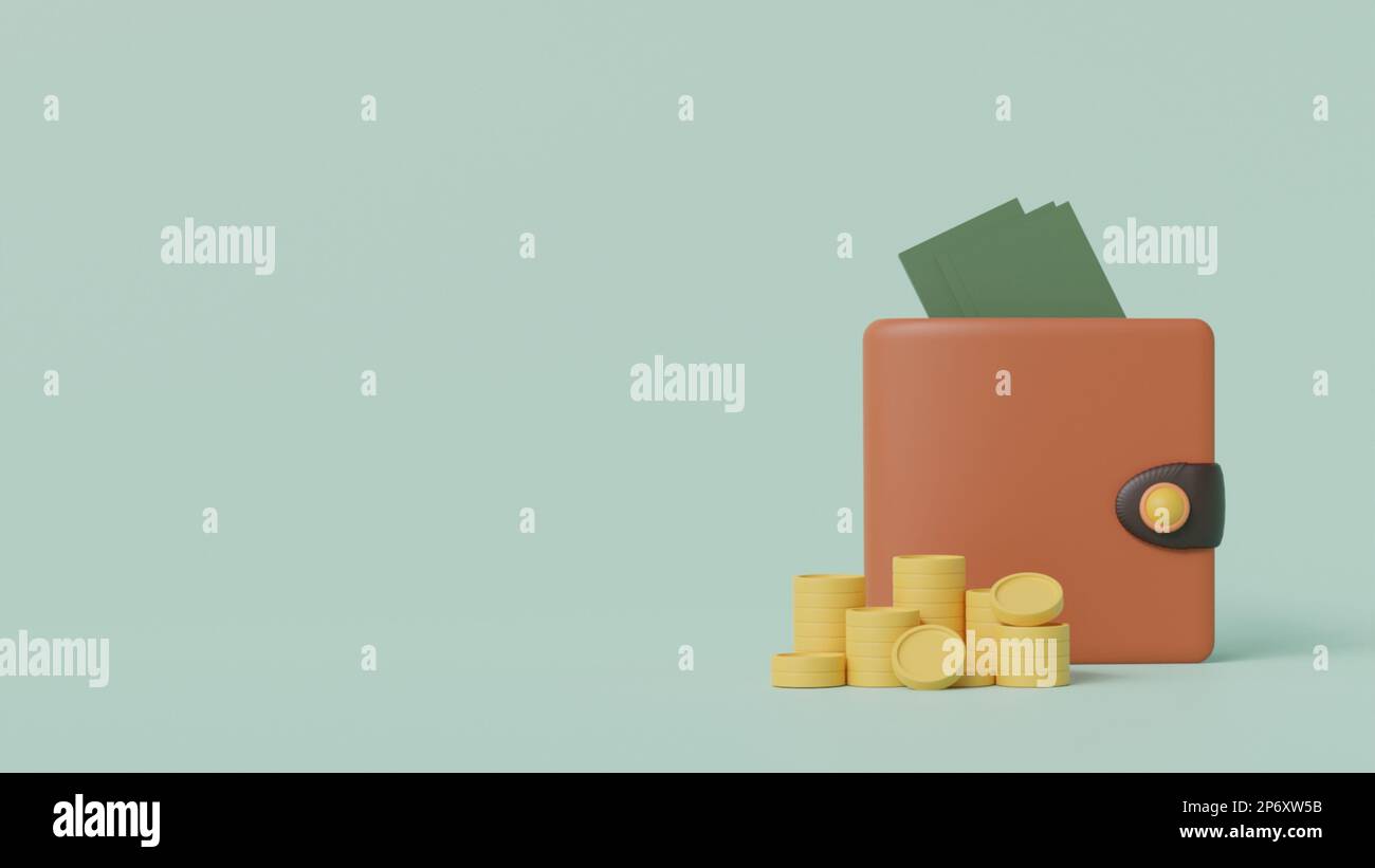 3D Money Saving icon concept. Wallet, bill, coins.Realistic 3d design ...