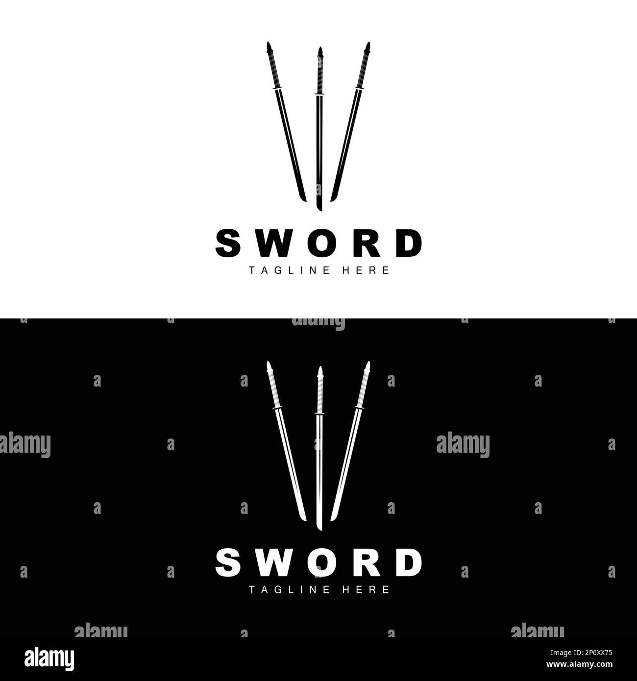 Sword Logo, Samurai Katana Monochrome Design, Vector War Weapon Cutting ...