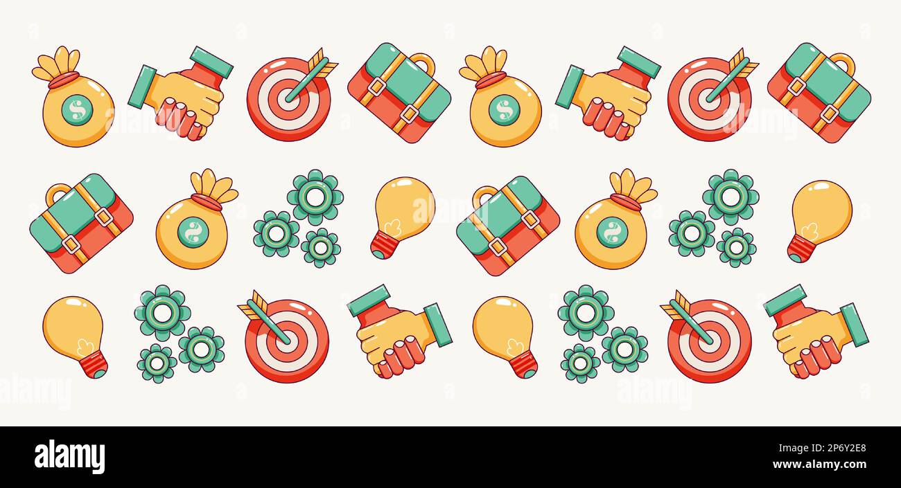 Business strategy. Target, gear, relationship, idea and bag icon ...