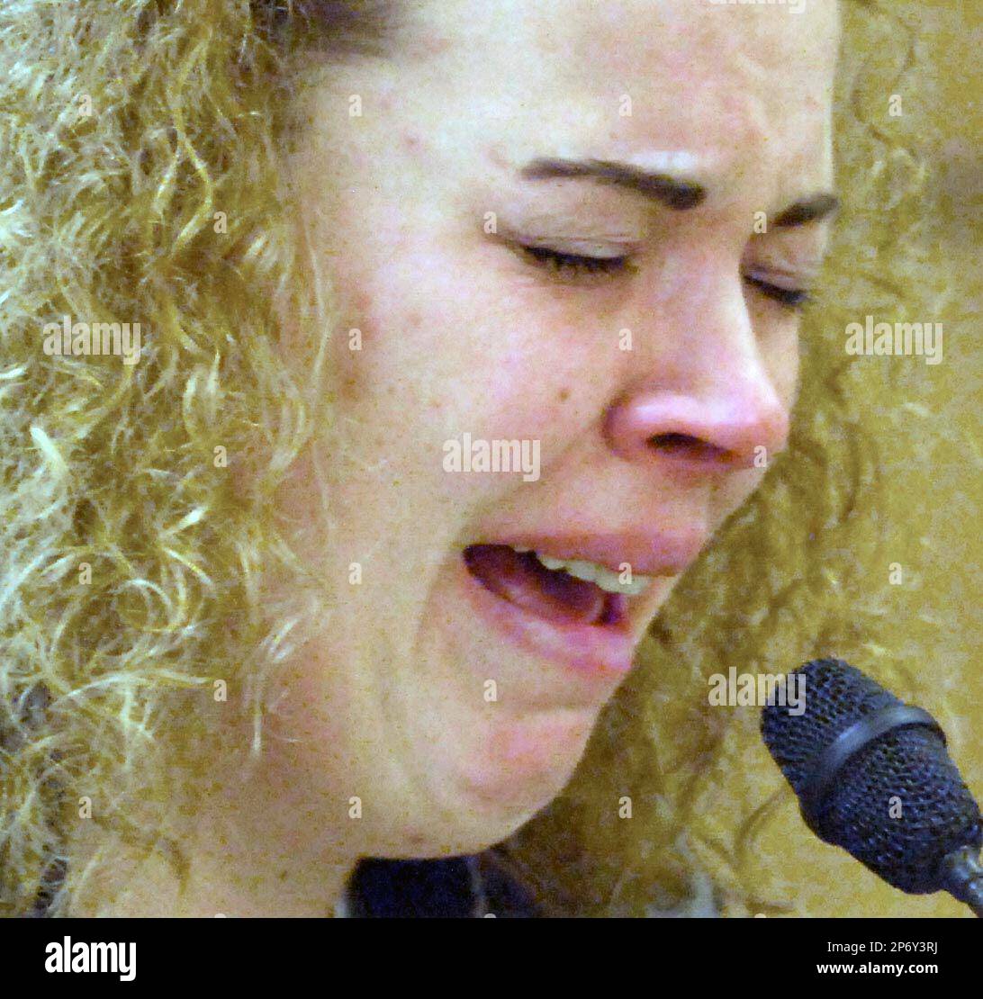 Tayler Riker cries as she testifies in court in Racine, Wis. Wednesday ...