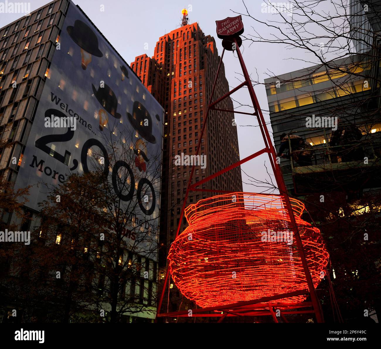 The World's Tallest Red Kettle at Campus Martius Park in Detroit on is ...