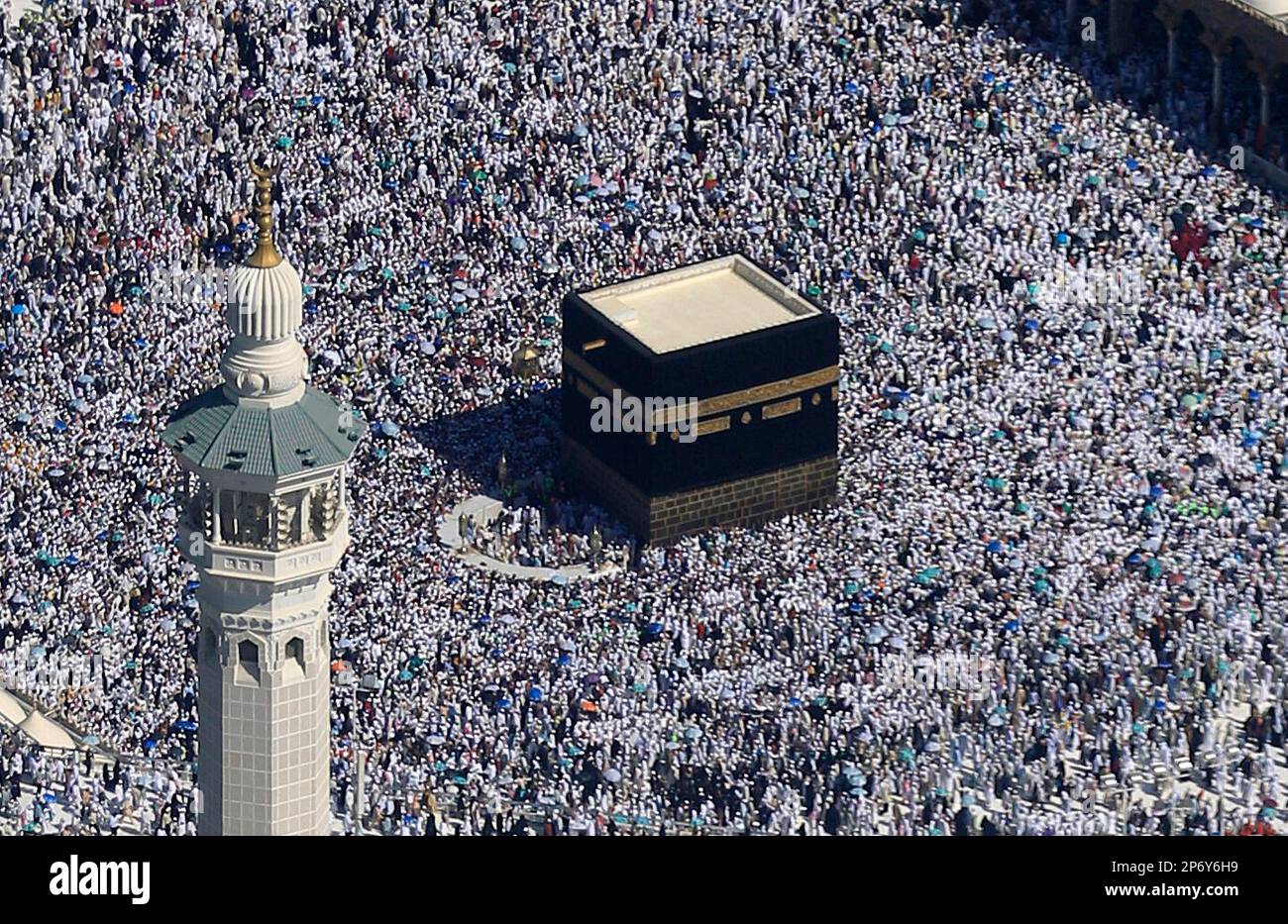 This aerial image made from a helicopter shows Muslim pilgrims moving ...