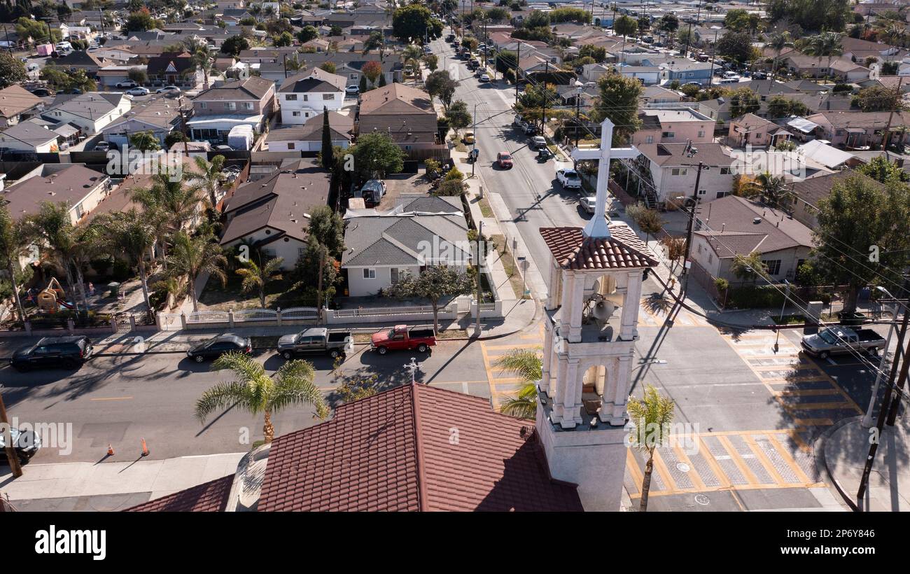 Daytime view of a church and surrounding neighborhood of Wilmington ...