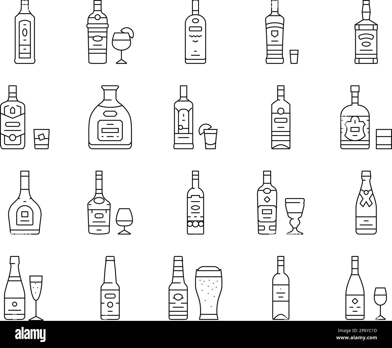 alcohol bottle glass drink bar icons set vector Stock Vector Image ...