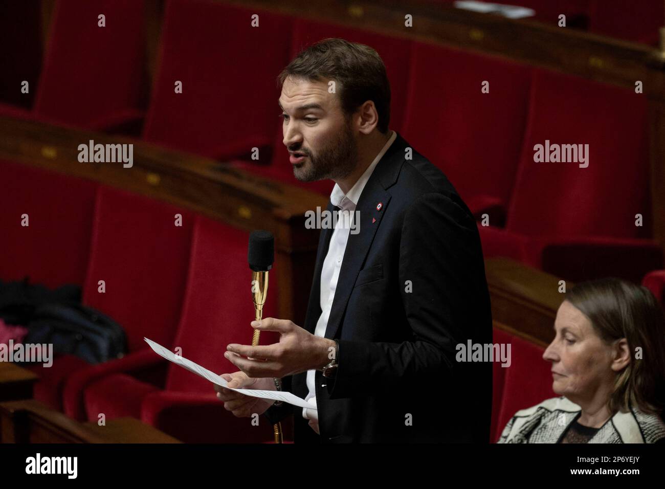 Paris, France. 07th Mar, 2023. Hugo Bernalicis during a session of ...