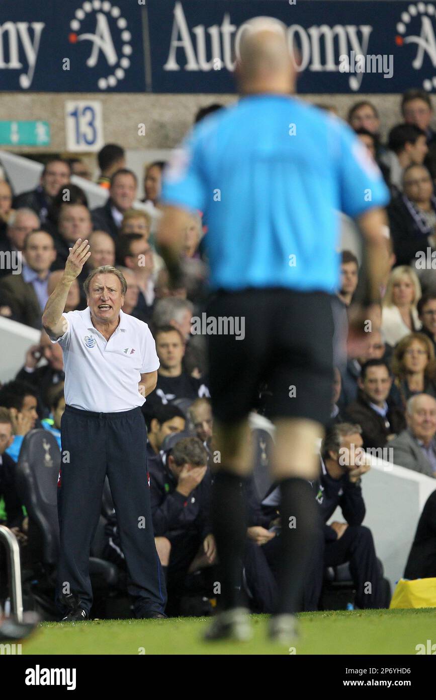 QPRs Neil Warnock shouts abuse to referee Howard Webb..Barclays Premier ...