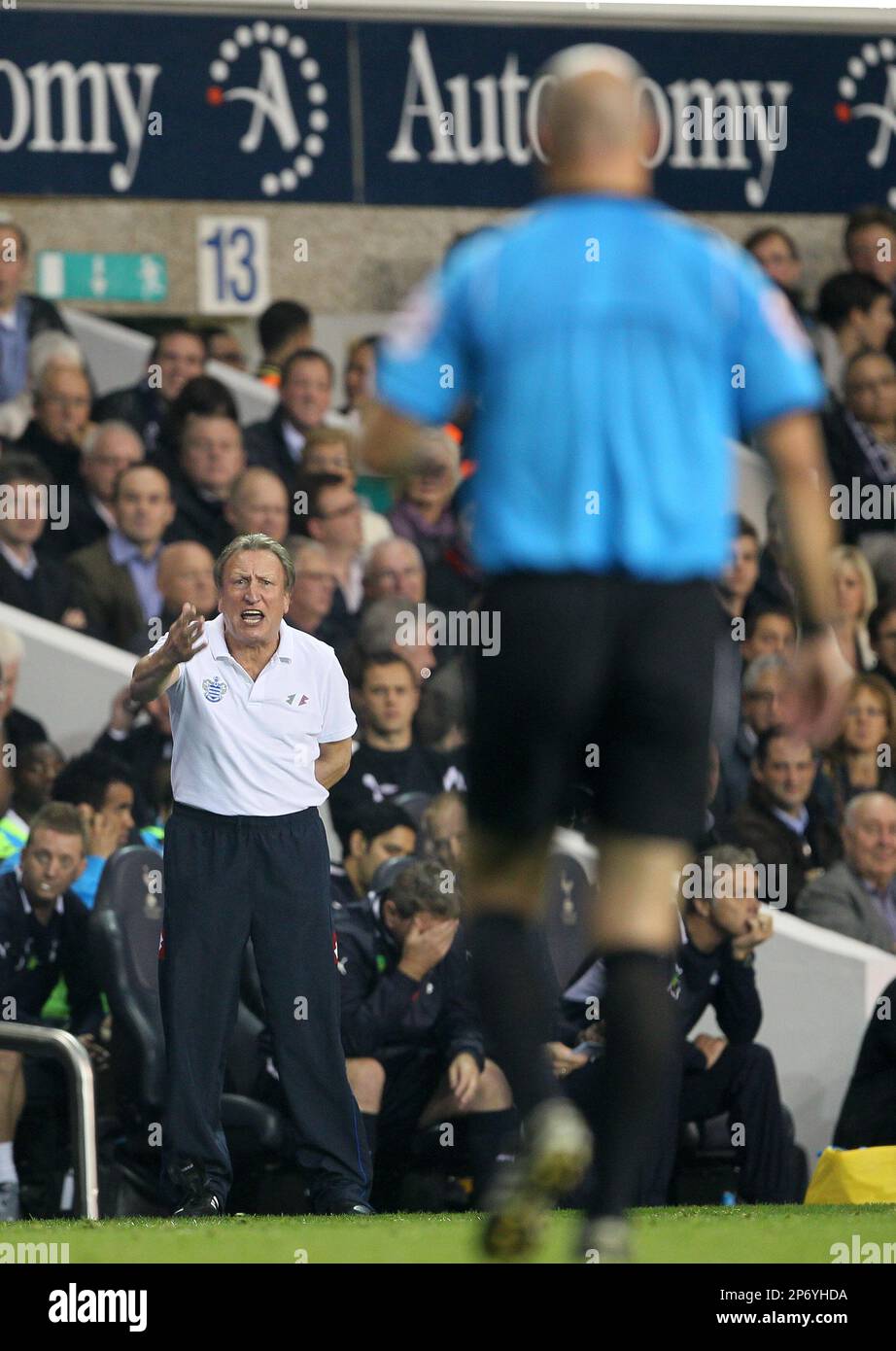 QPRs Neil Warnock shouts abuse to referee Howard Webb..Barclays Premier ...