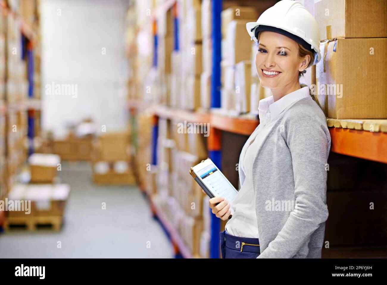 Portrait beautiful female warehouse inventory hi-res stock photography ...