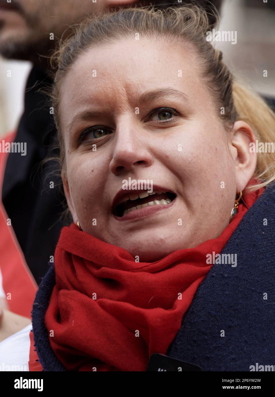 Paris, France. 7th Mar, 2023. Mathilde Panot (LFI) attends the demonstration for the sixth day ...