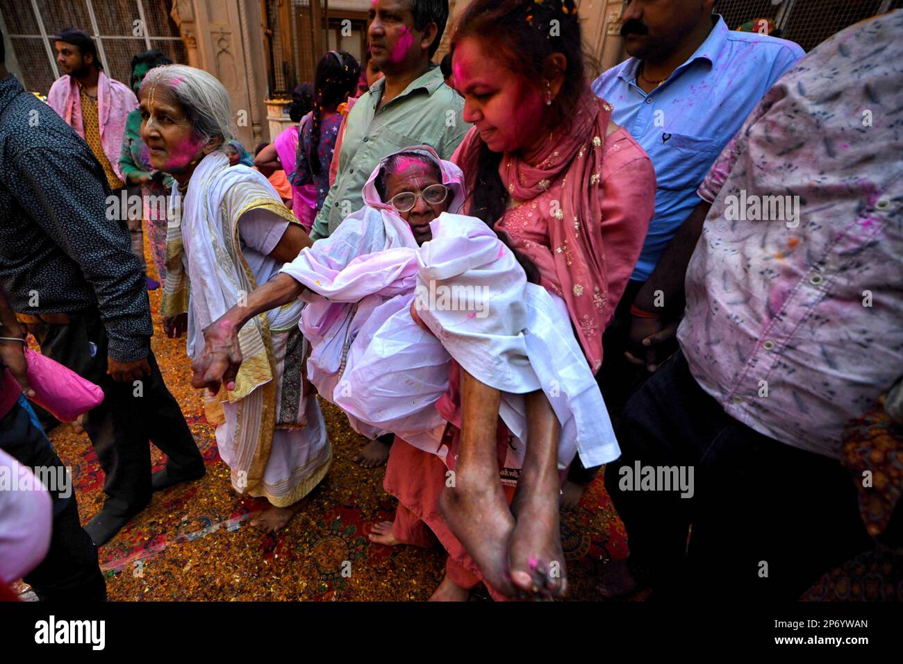 An Indian Widow of 100 years old seen during a celebration of Holi or ...