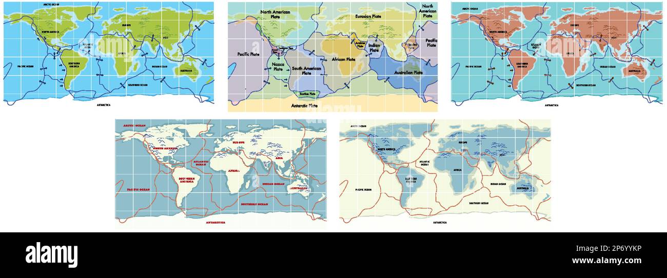 Tectonic plates world map collection illustration Stock Vector Image ...