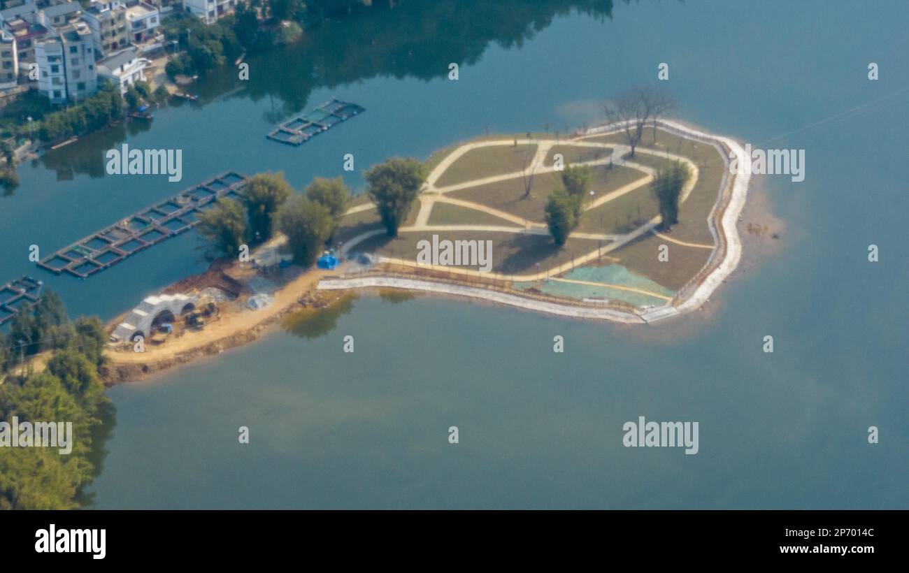 Aerial photo shows the beautiful spring scenery of Gulan Village in ...