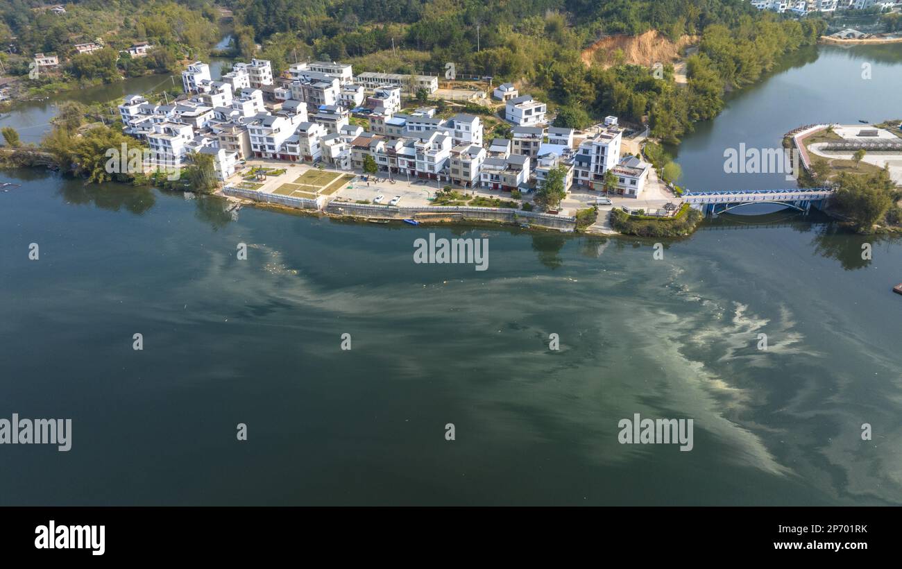 Aerial photo shows the beautiful spring scenery of Gulan Village in ...