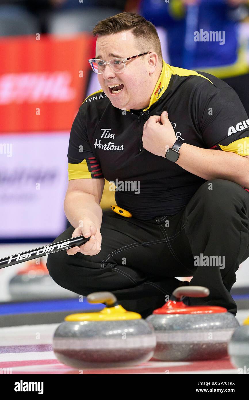 London, Ont. Canada, March 7, 2023. New Brunswick fourth Jeremy Mallais ...