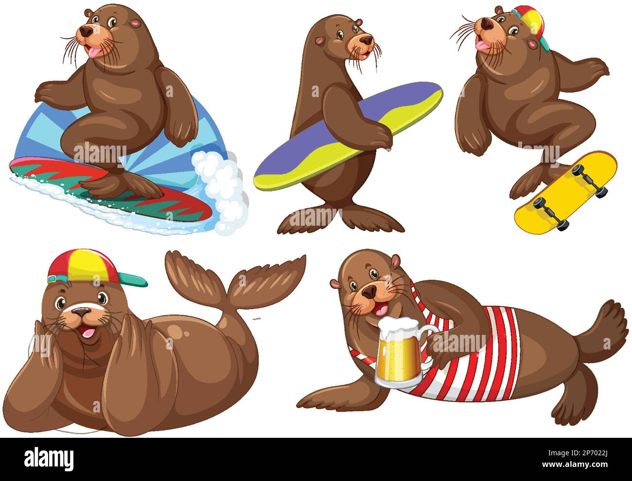 Sea Lion Cartoon Characters in Summer Theme illustration Stock Vector ...