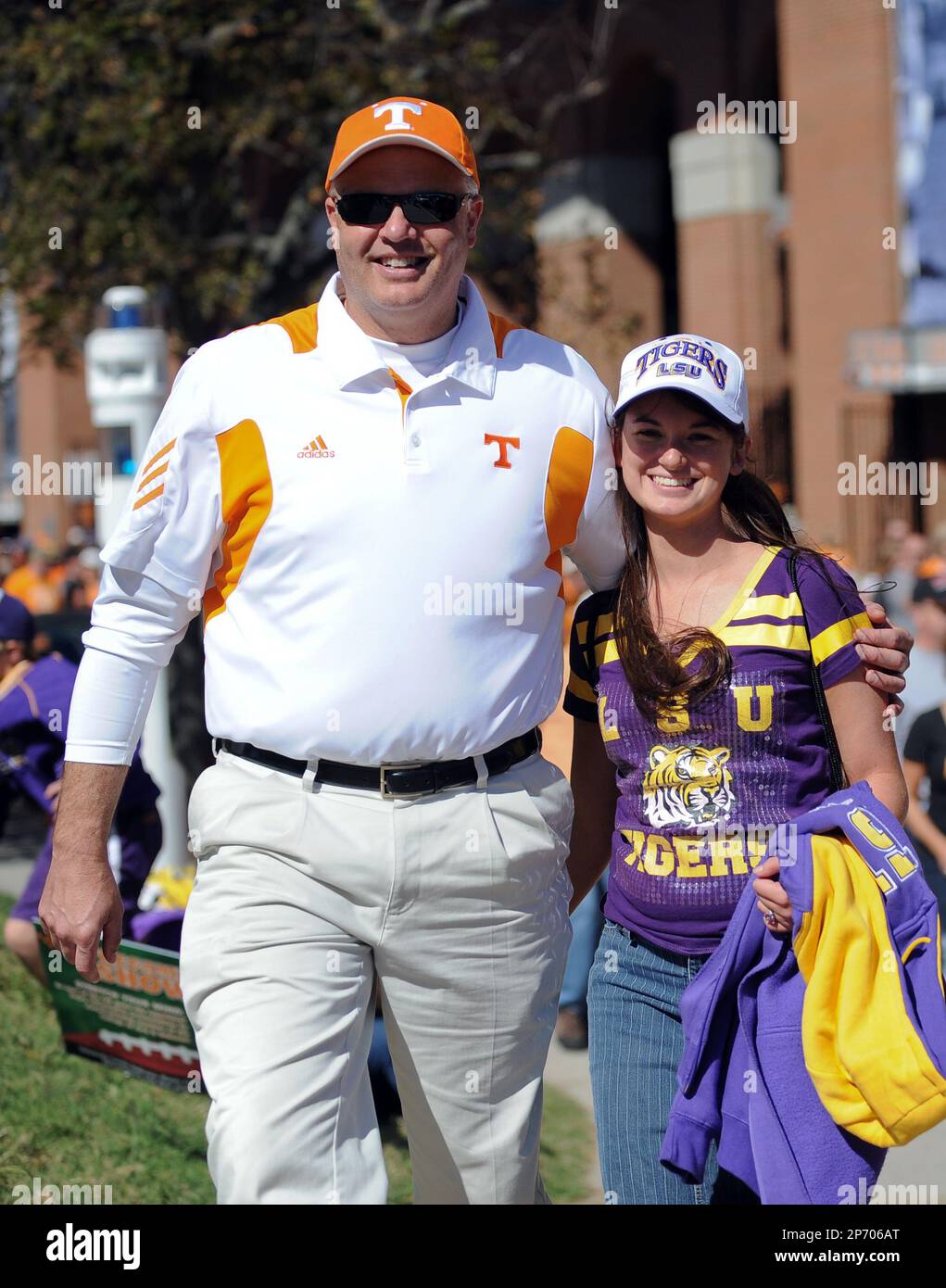 October 15, 2011: A University of Tennessee and LSU Tiger fan before ...