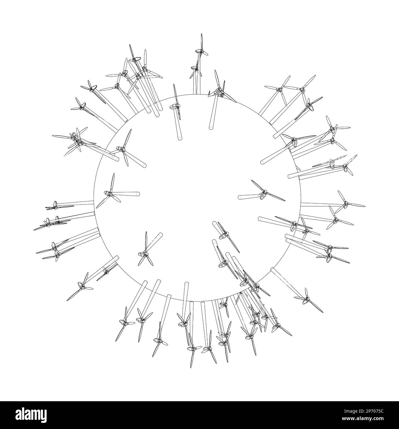 Electric wind turbines on round planet Stock Photo - Alamy