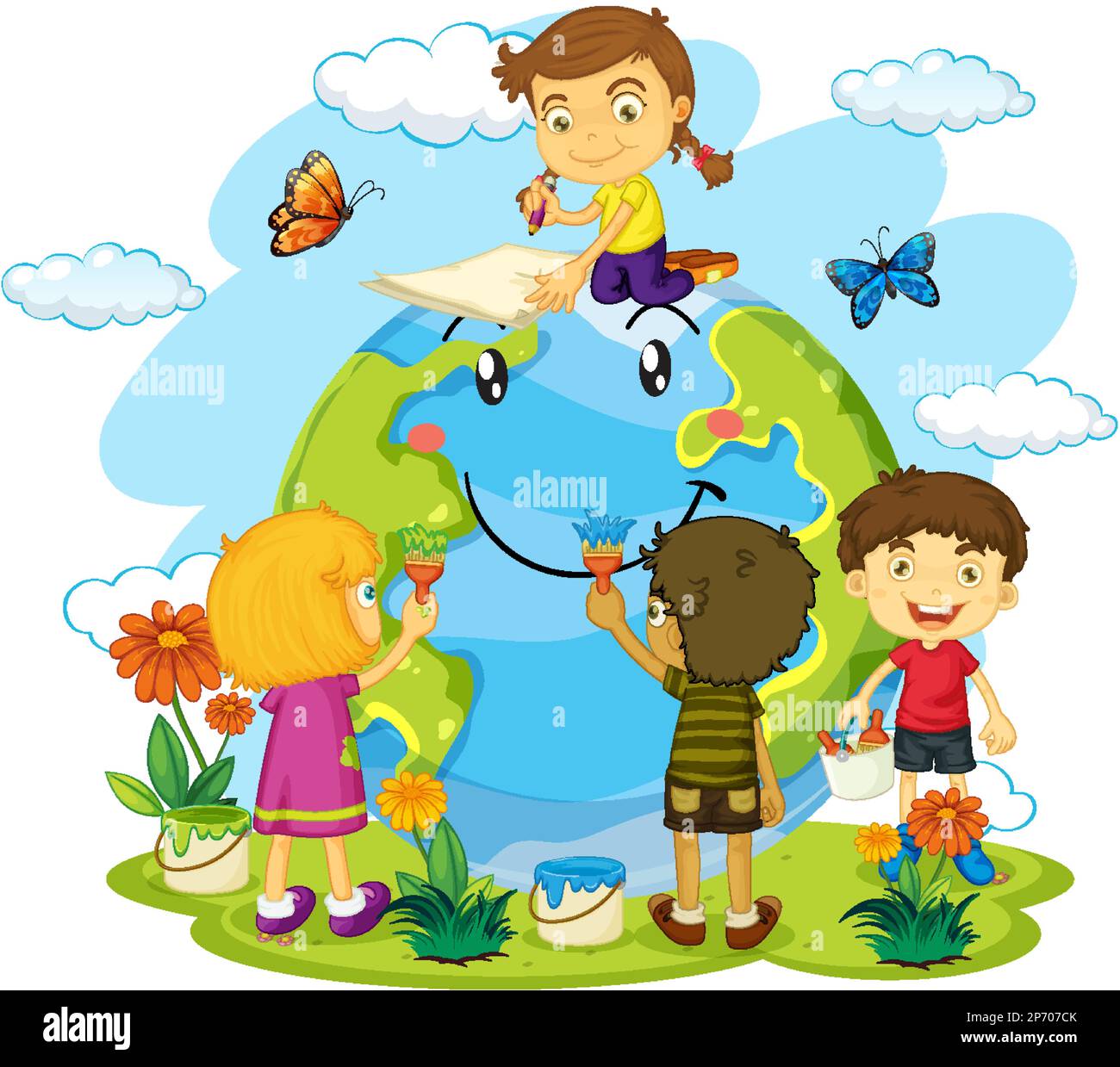 Earth planet with cartoon characters illustration Stock Vector Image ...