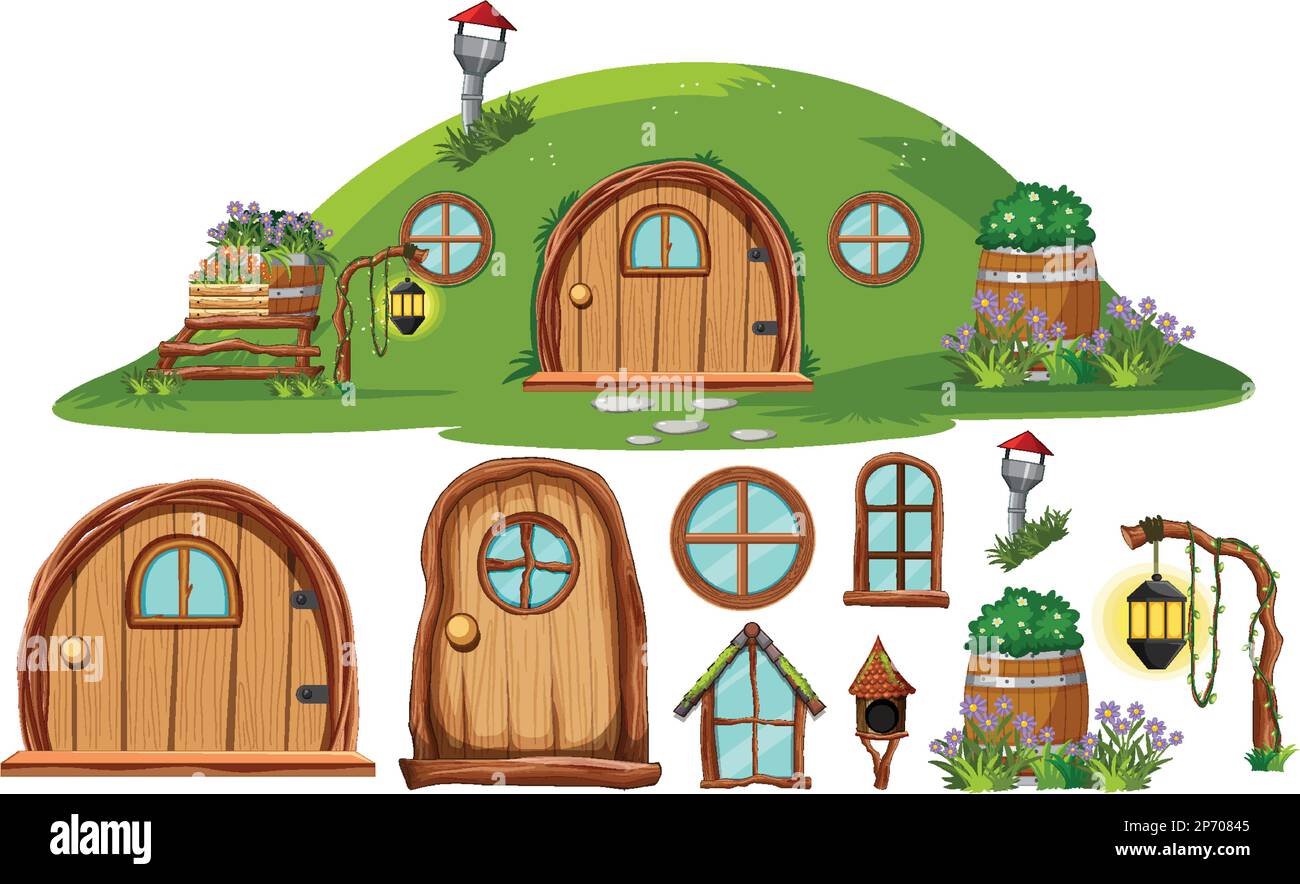 Set of hobbit house element decoration illustration Stock Vector Image ...