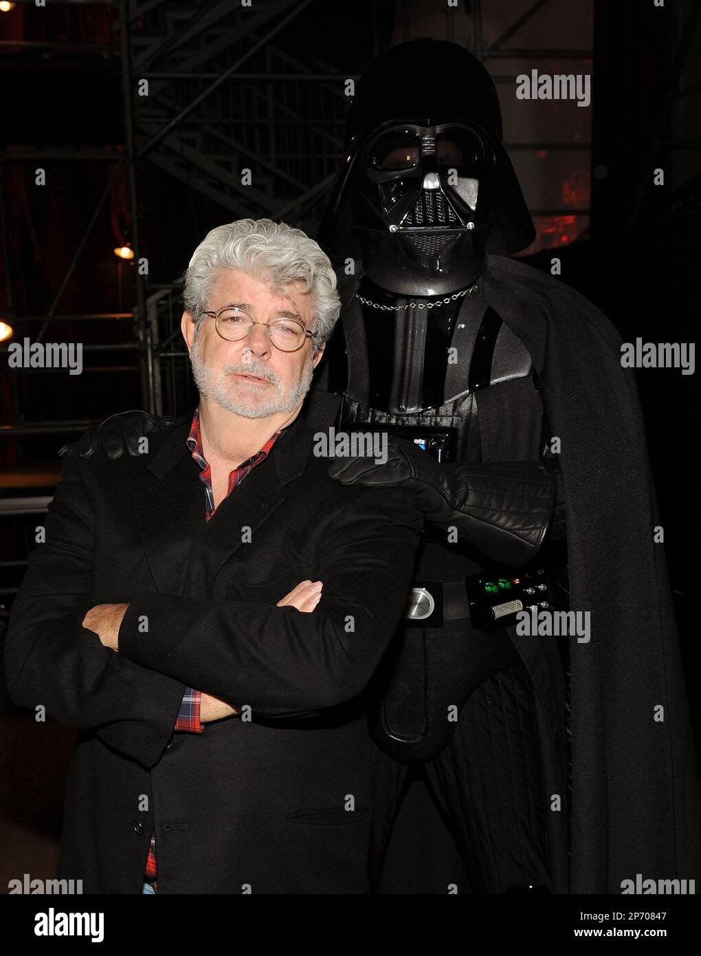 UNIVERSAL CITY, CA - OCTOBER 15: George Lucas (L) and Darth Vader ...