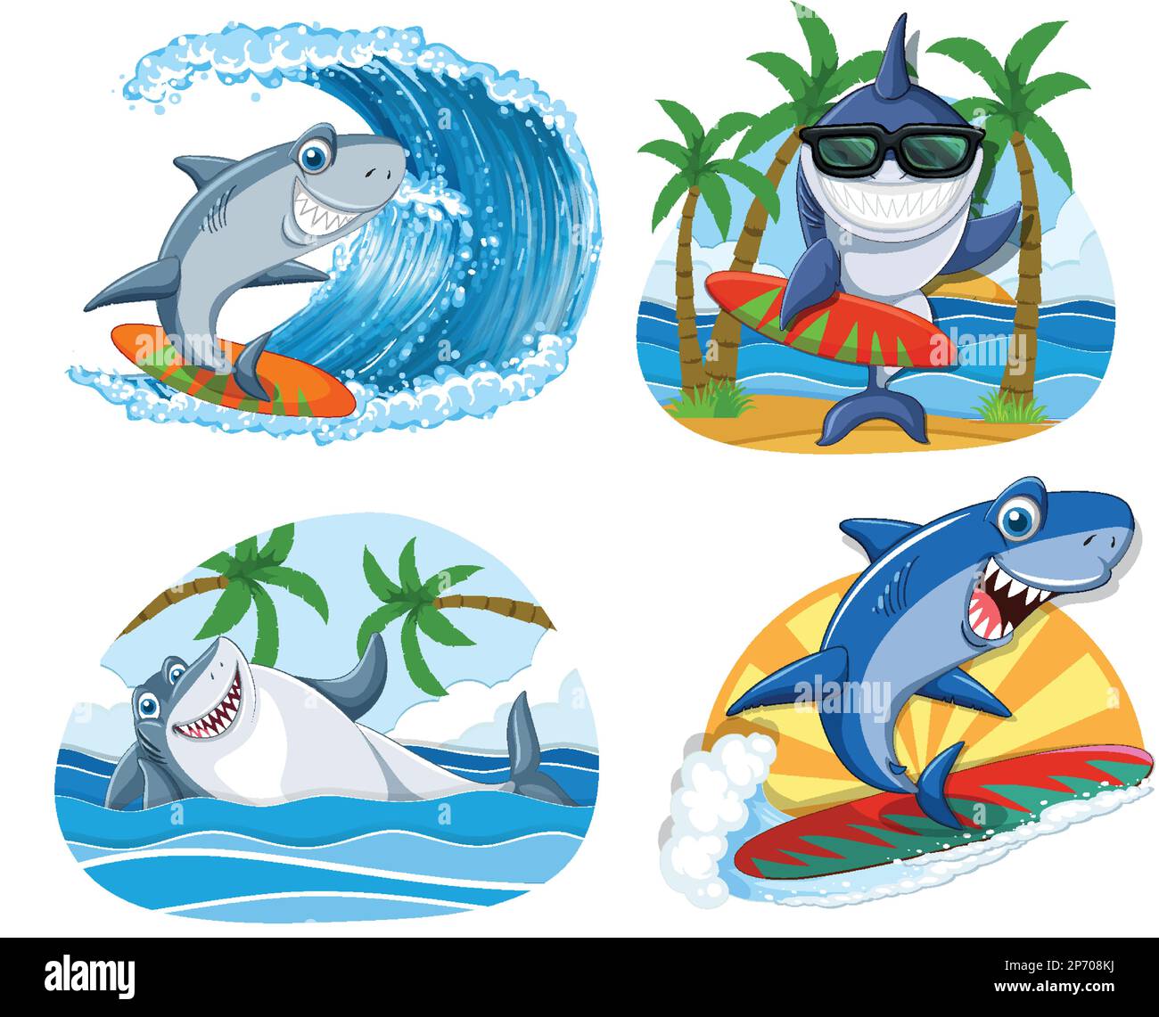 Shark Doing Different Activities Cartoon Characters illustration Stock ...