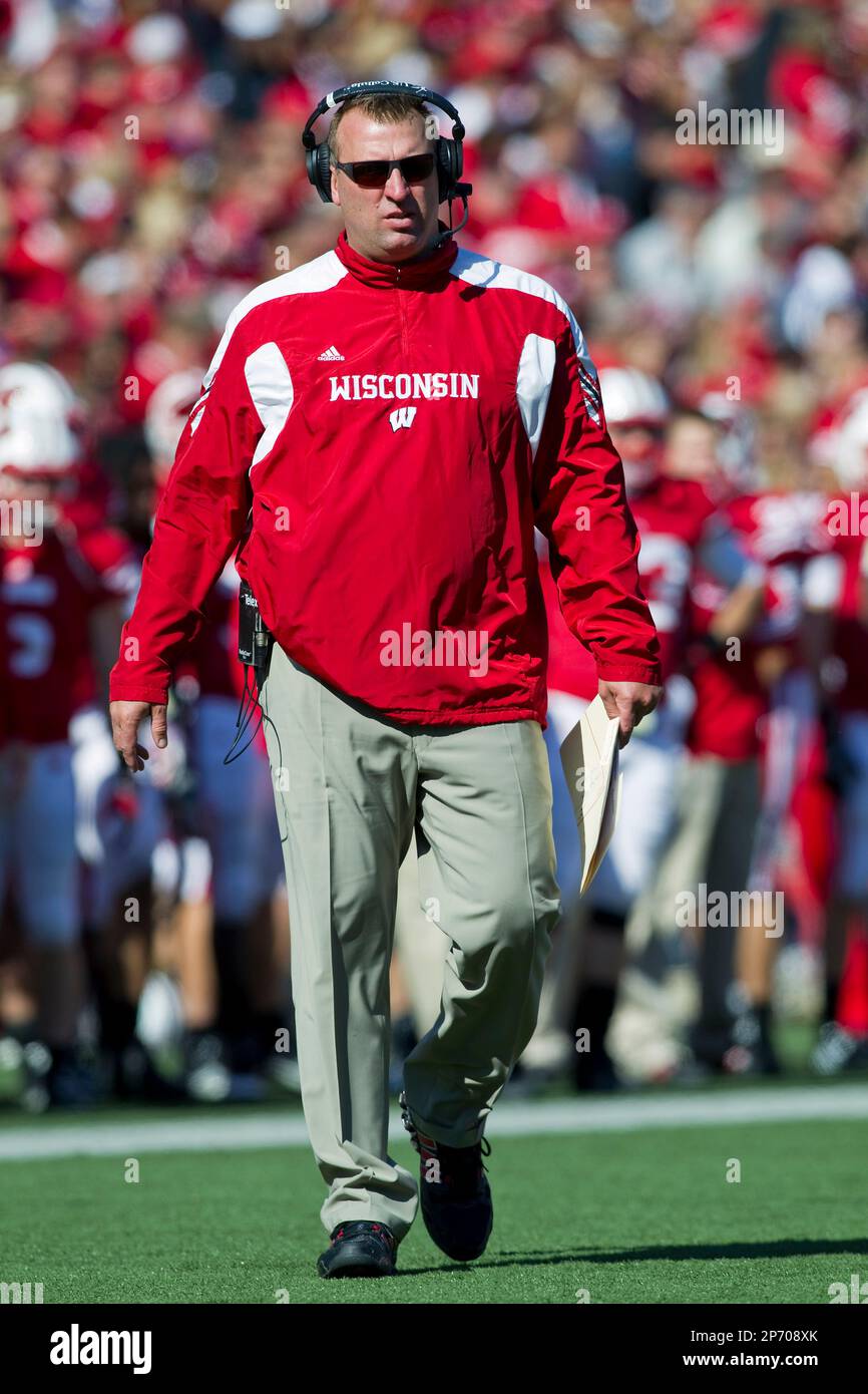 Wisconsin Badgers Head Coach Bret Bielema looks on during an NCAA Big ...