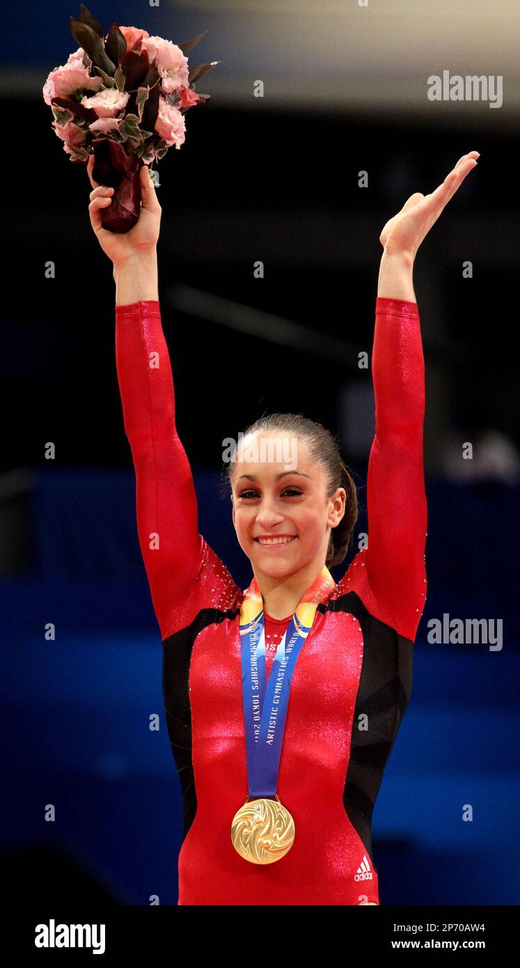 Gold medalist Jordyn Wieber of USA celebrates on the podium during the ...