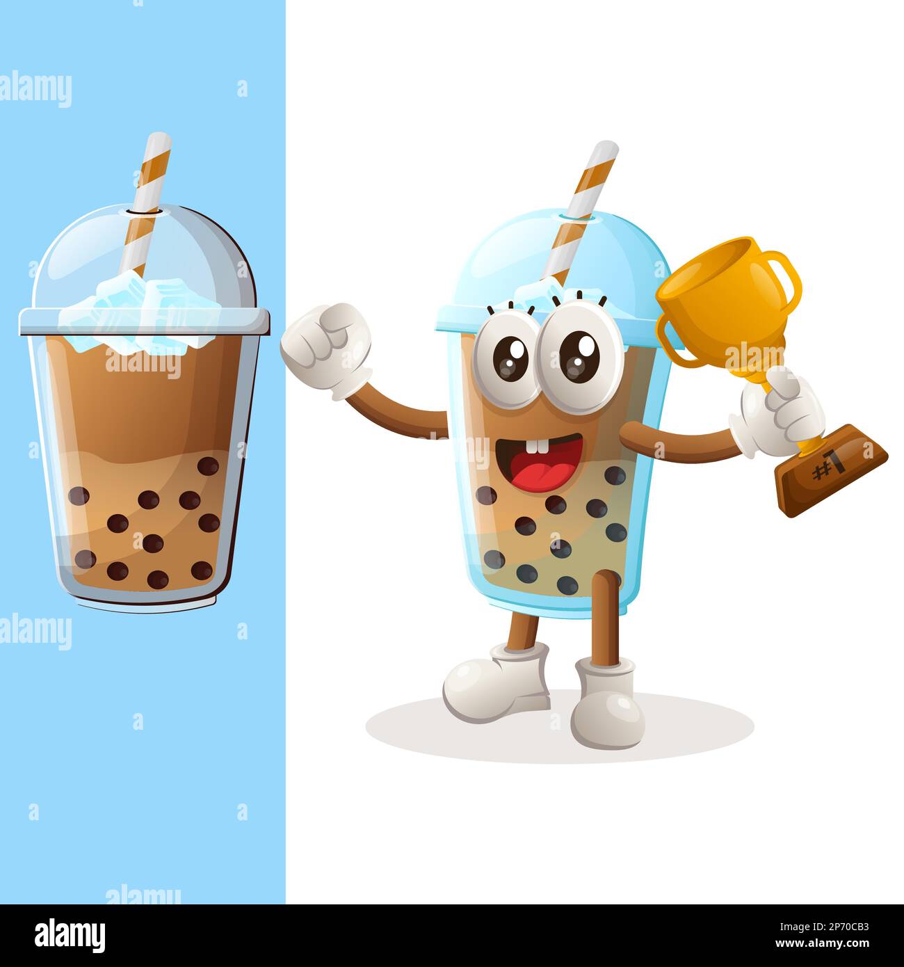 Cute Bubble Tea mascot winning award and celebrating success. Perfect ...