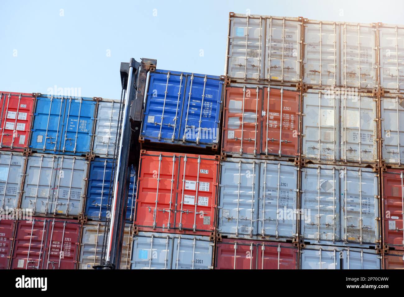 Industrial container box from cargo ship for import export concept ...