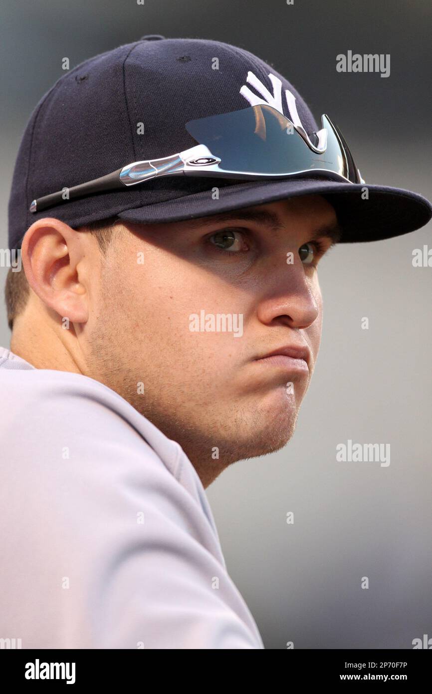 New York Yankees third baseman Brandon Laird #60 watches a game against ...